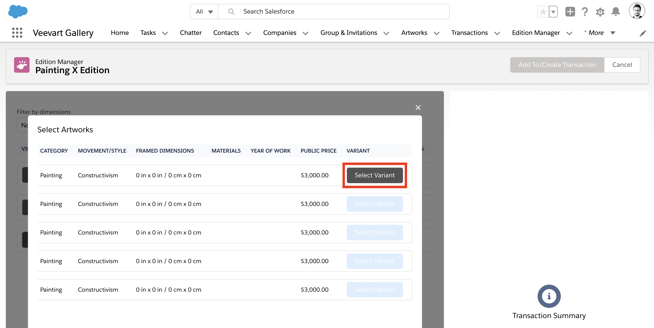 Creating a Transaction from Edition