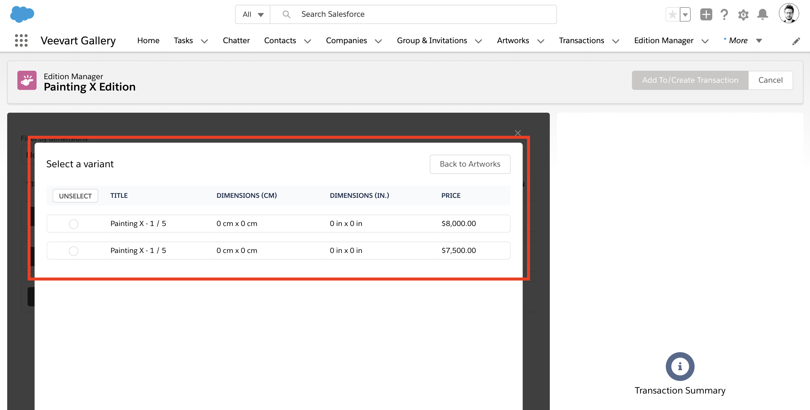 Creating a Transaction from Edition