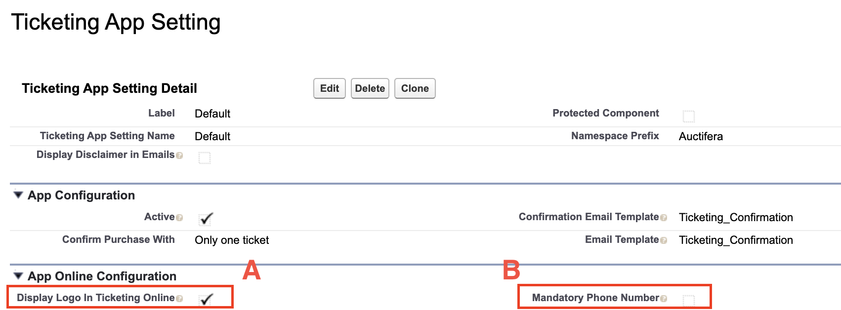Custom setting for the ticketing online