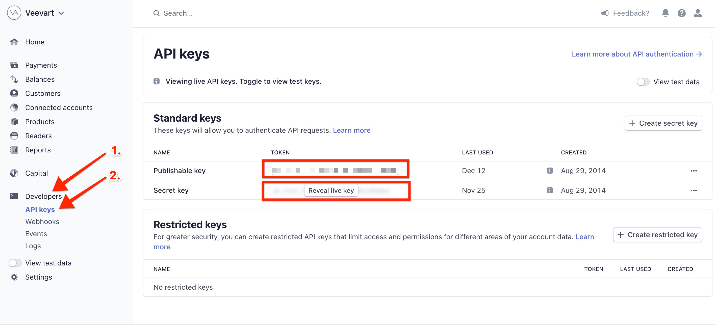 Using the Test Credentials from your Stripe Integration