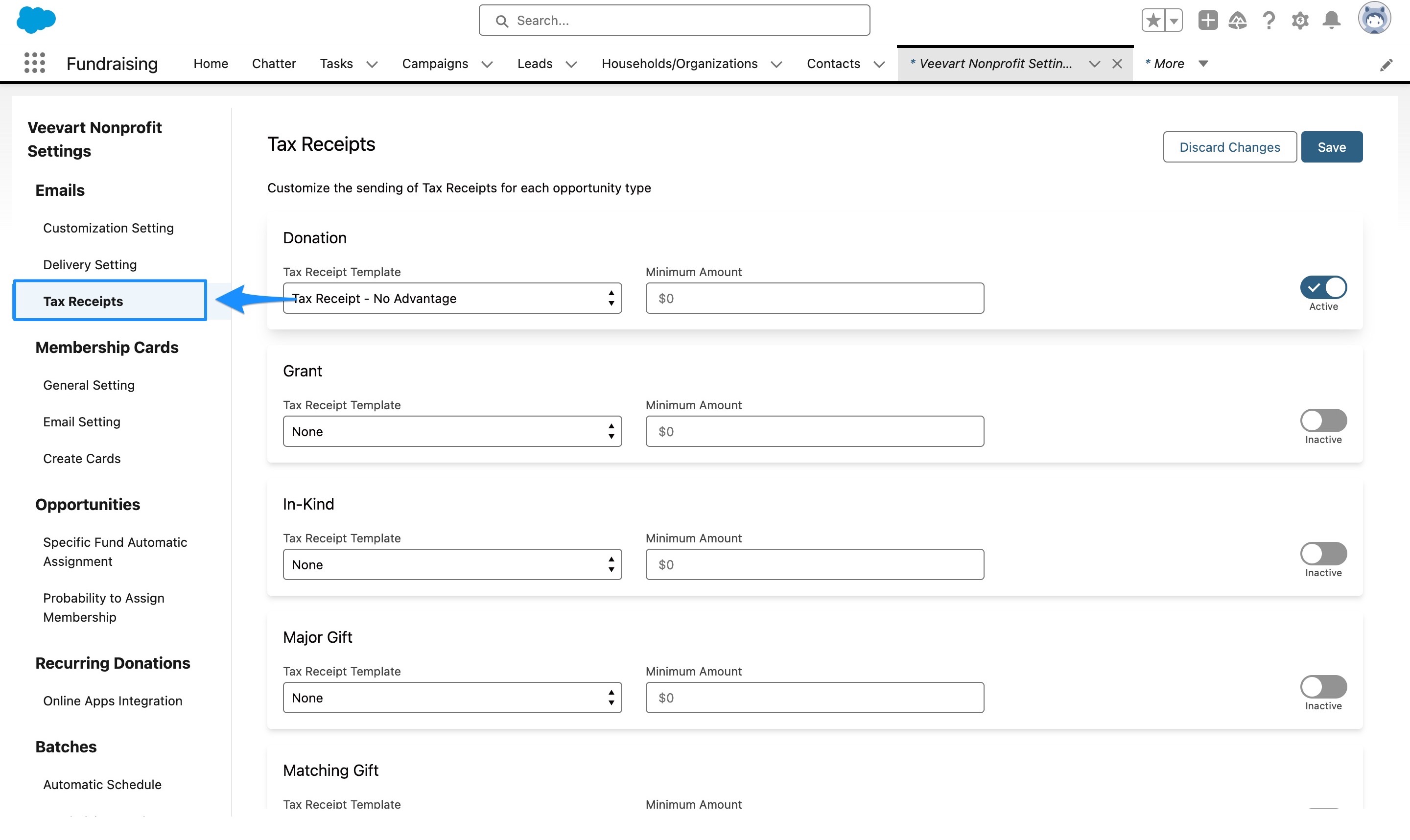 How to set up automatic sending of Tax Receipts