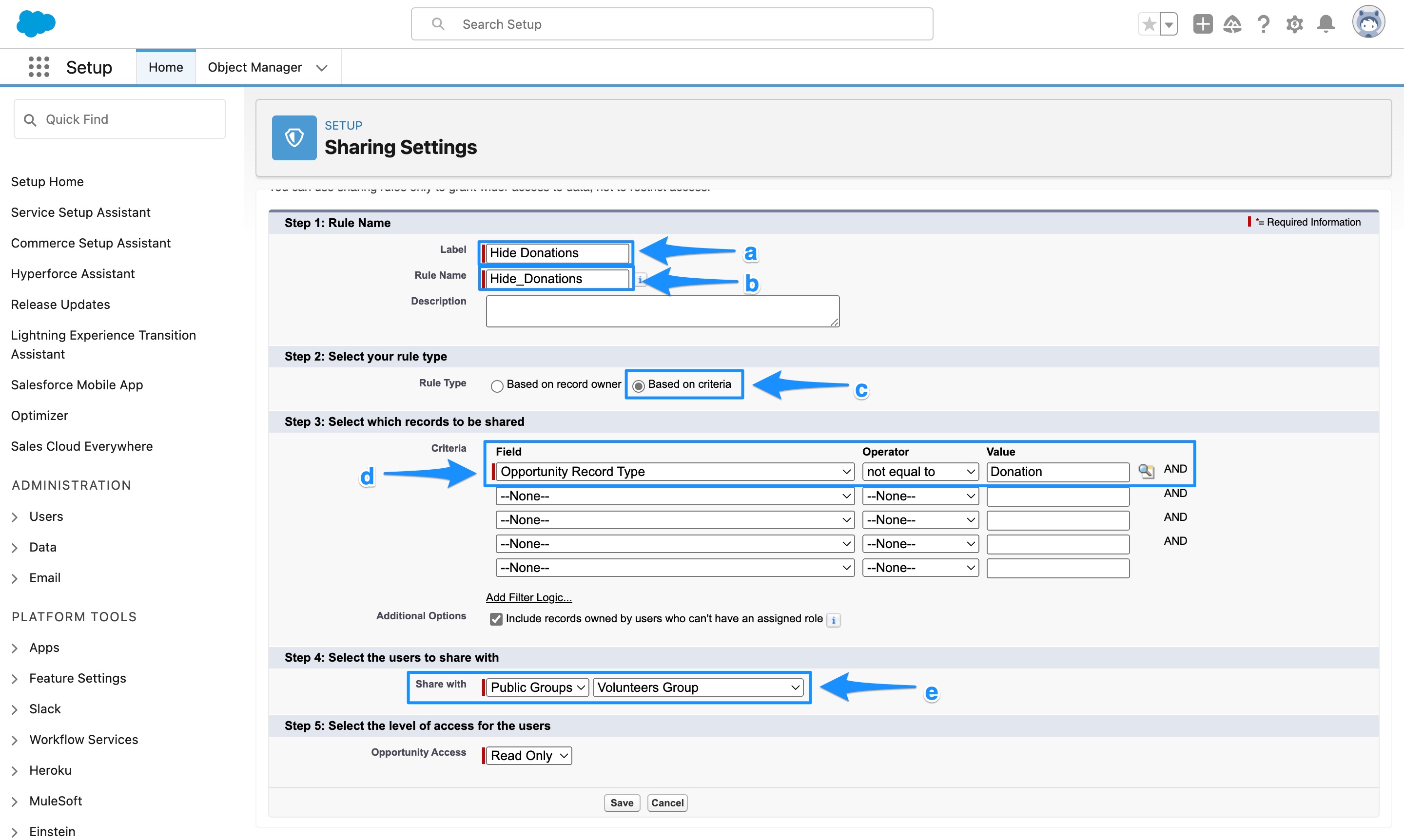 How to Restrict Data Visibility for Specific Users Using Salesforce Sharing Rules