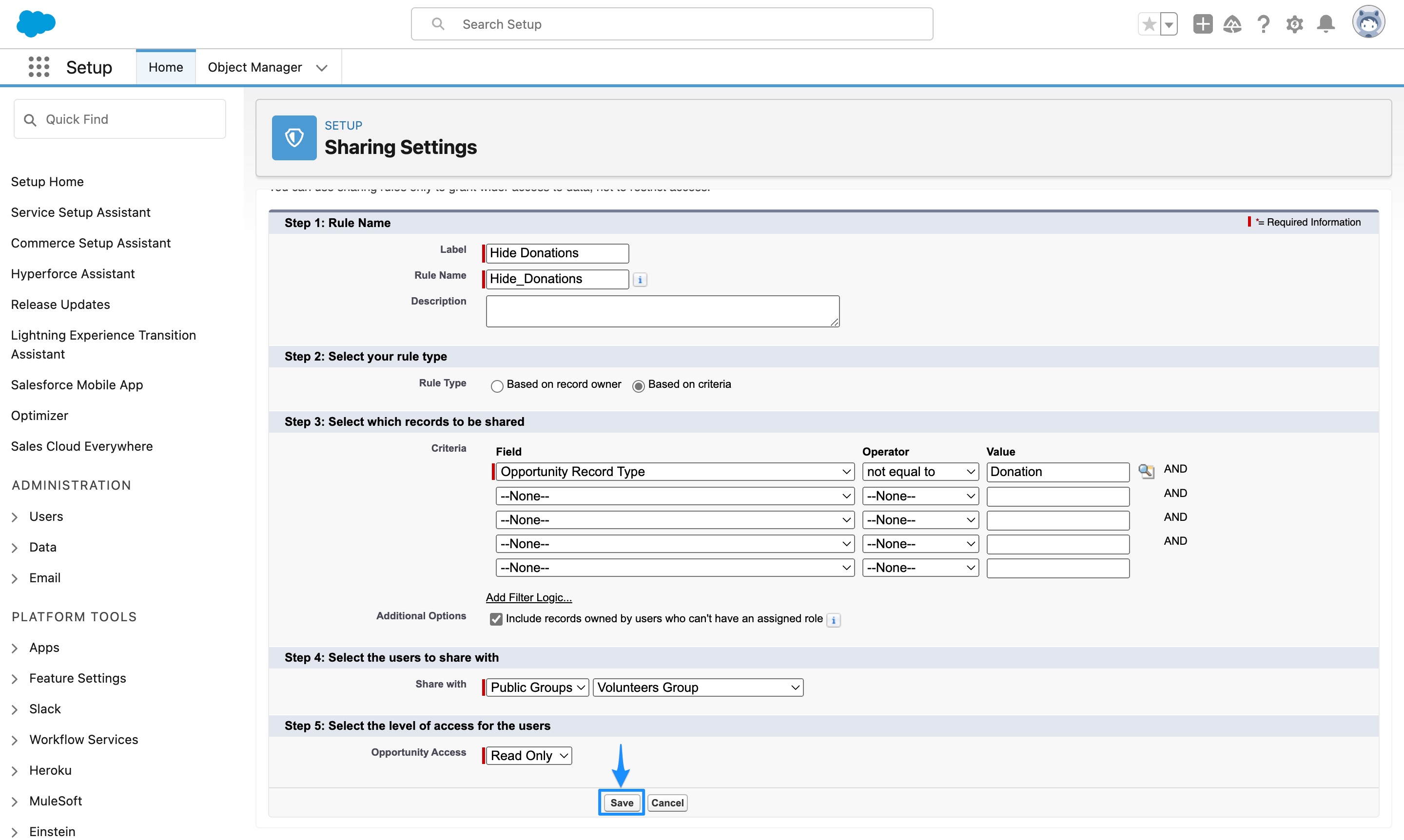 How to Restrict Data Visibility for Specific Users Using Salesforce Sharing Rules